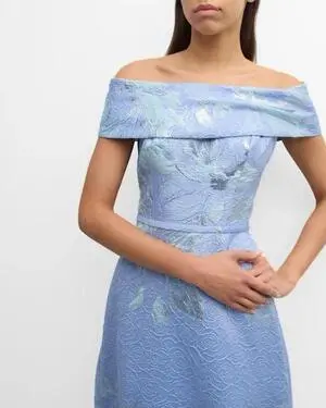 Rickie Freeman For Teri Jon Metallic Flower Jacquard Gown - Peri Mul