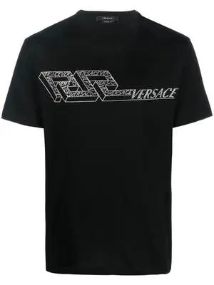 Versace Crystal Logo-embellished T-shirt - Black