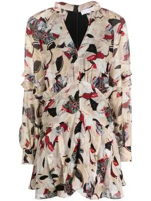 IRO PARIS Darsa Abstract-print V-neck Long Sleeve Dress - Neutrals