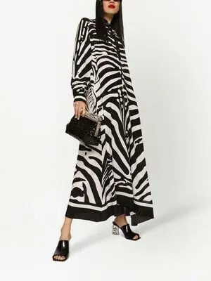 Dolce & Gabbana Zebra-print Crepe-de-chine Caftan - Black