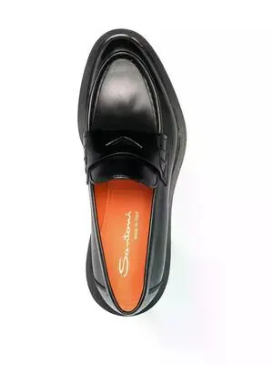 Santoni Ridged-rubber Sole Loafers - Black