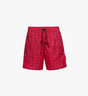 Mcm Monogram Print Swim Trunks Candy Red