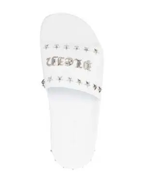 Philipp Plein Gothic Plein Studded Slides - White