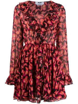 MSGM Butterfly Print Mini Dress - Pink