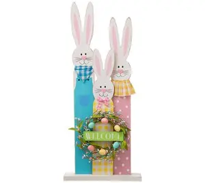 GLITZHOME Happy Bunny Family Standing Decor - One-color