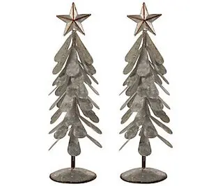 GLITZHOME White Washed Metal Table Top Christma S Trees S/2 - One-color