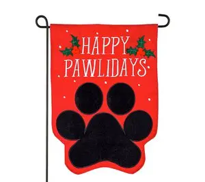 EVERGREEN Happy Pawlidays Garden Burlap Flag - One-color