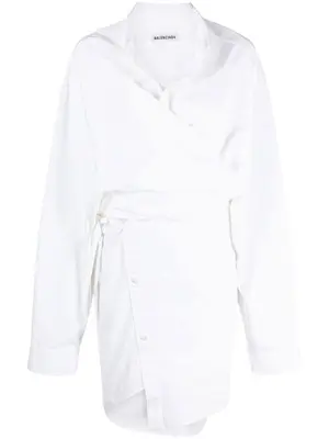 Balenciaga Cotton Wrap Shirt Dress - White