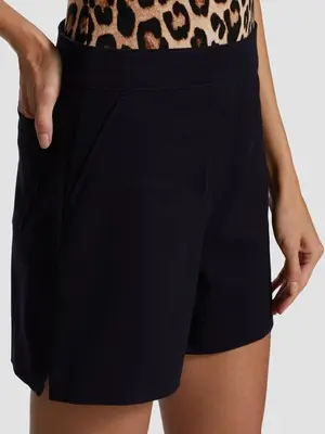 Spanx Polished Stretch-cotton Shorts - Navy