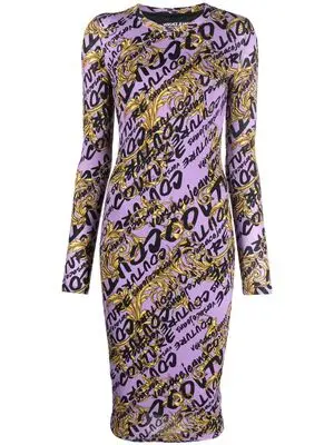 Versace Barocco Logo-print Midi Dress - Purple