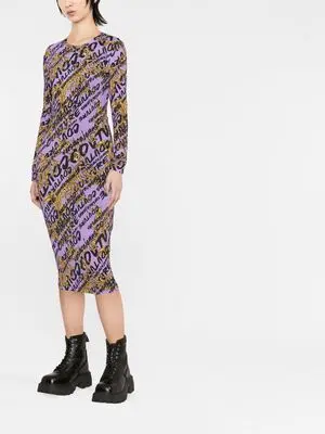 Versace Barocco Logo-print Midi Dress - Purple