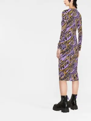 Versace Barocco Logo-print Midi Dress - Purple