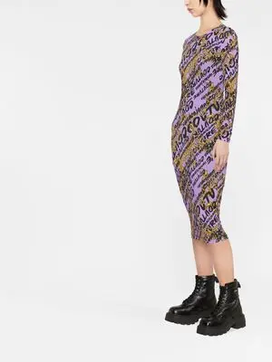 Versace Barocco Logo-print Midi Dress - Purple