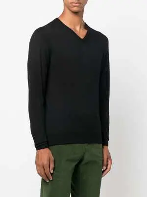 Fedeli V-neck Long-sleeve Jumper - Black