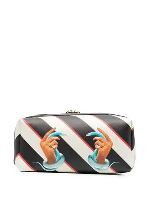 SELETTI Graphic-print Striped Wash Bag - Black