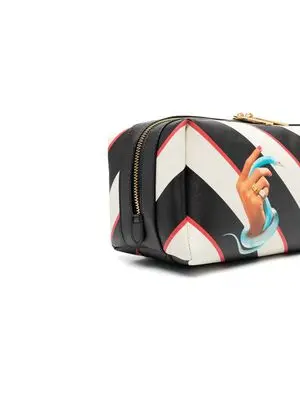 SELETTI Graphic-print Striped Wash Bag - Black