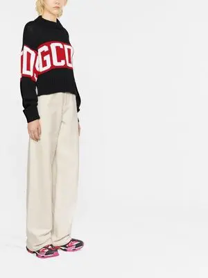 Gcds Intarsia-knit Wool-blend Jumper - Black