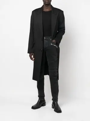 Balmain Washed Stretch Cotton Ribbed Knee Skinny Jeans - Black