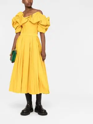 Alexander McQueen Ruffle-trim Pleated Midi Dress