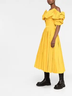 Alexander McQueen Ruffle-trim Pleated Midi Dress