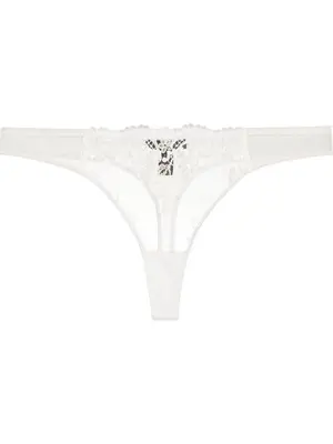 Kiki De Montparnasse Juliette Embroidered Tulle Thong - White
