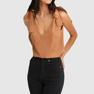 BELLE & BLOOM Feel For You V-neck Top - Camel Brown