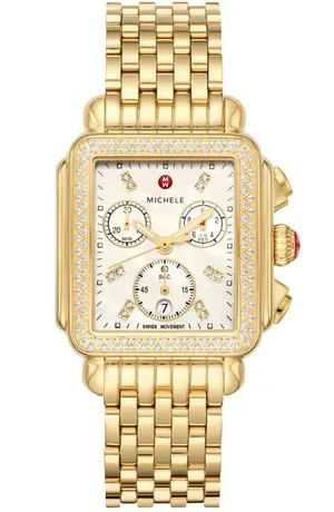 Michele Deco Diamond Chronograph Bracelet Watch - Gold