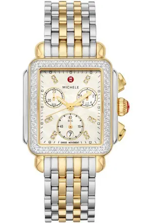Michele MICHELE Deco Diamond Chronograph Bracelet Watch Gold/silver