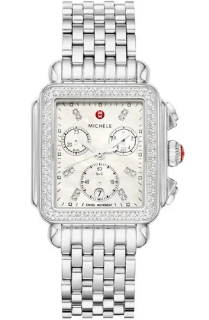 Michele Deco Diamond Chronograph Bracelet Watch - Silver
