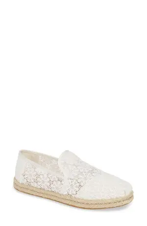 Toms Alpargata Slip-On Natural Floral Lace Fabric