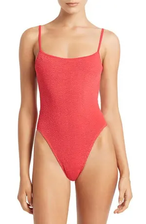 Bond Eye Bond-eye Low Palace Textured One-piece Swimsuit Guava Eco