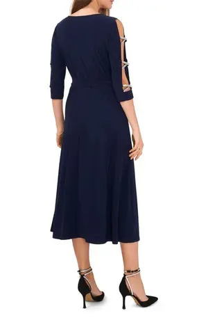 Chaus Rhinestone Sleeve Fit & Flare Midi Dress