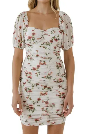 Endless Rose Floral Ruched Mini Dress - White Multi