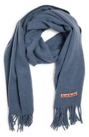 Acne Studios Fringe Wool Scarf - Ocean Blue Melange