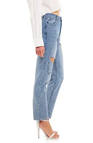 GREY LAB Ripped High-rise Slim Straight Jeans - Denim