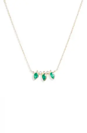 Anzie Bouquet Diamond Mini Fan Necklace - Emerald