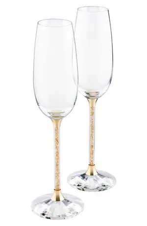 SWAROVSKI Crystalline Set Of 2 Toasting Flutes - Gold Tone