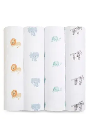 ADEN + ANAIS Assorted 4-pack Organic Cotton Muslin Swaddling Cloths - Animal Kingdom