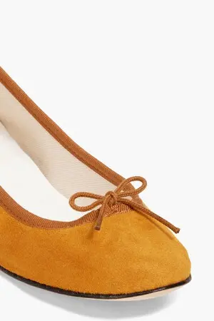 Repetto Suede Ballet Flats With Bow Detailing - Camel