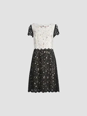 Shani Laser-cut Two-tone Dress - Black White