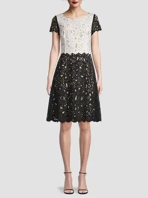 Shani Laser-cut Two-tone Dress