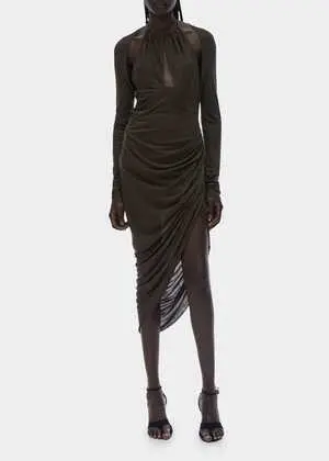 Helmut Lang Draped Asymmetric Halter Midi Dress - Deep Frst