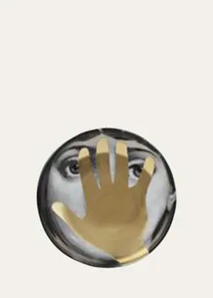 FORNASETTI Round Ashtray Tema E Variazioni N16 Gold Hand Over Face Black/gold