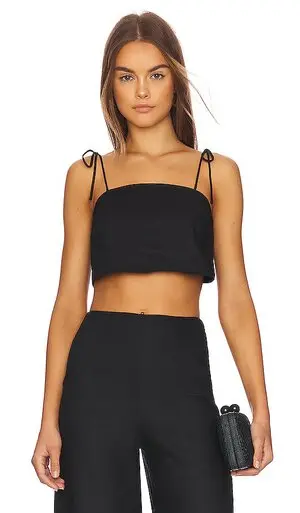 SNDYS. Tie Detailed Linen Blend Cropped Top