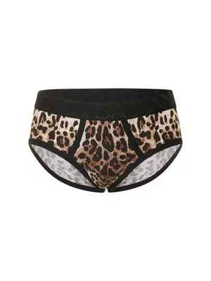 Dolce & Gabbana Leopard Print Cotton Briefs Brown,black