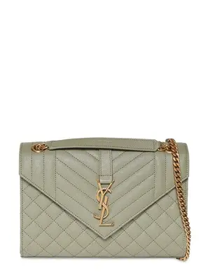 Saint Laurent Medium Envelope Quilted Leather Bag - Light Sage