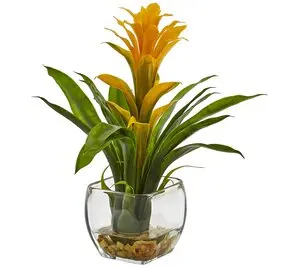NEARLY NATURAL Bromeliad With Vase Arrangement Yellow - One-color