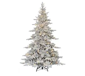 PULEO INTERNATIONAL 7' Pre-lit Flocked Utah Fir Tree - One-color