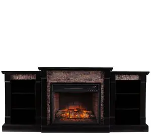 QVC Gallatin Faux Stone Electric Fireplace W/ Book Ses - One-color