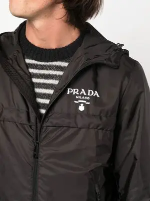 Prada Hooded Zip-Up Jacket - Blue | Editorialist